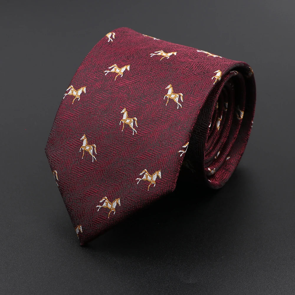 d'Estaing - Burgundy Tie with Horse Pattern – Classic Equestrian Elega