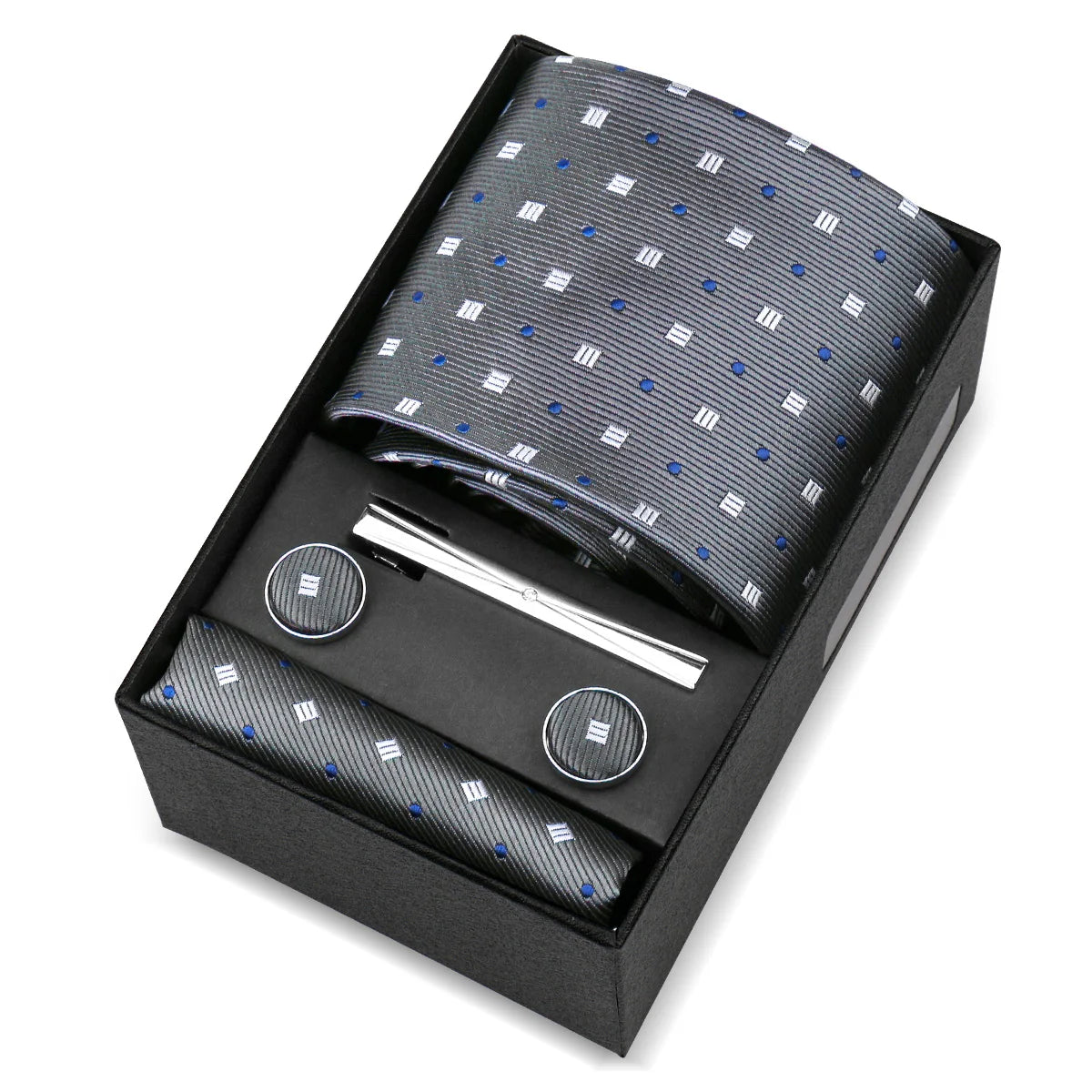 d'Estrées - Charcoal Grey & Blue Dot Matrix Tie